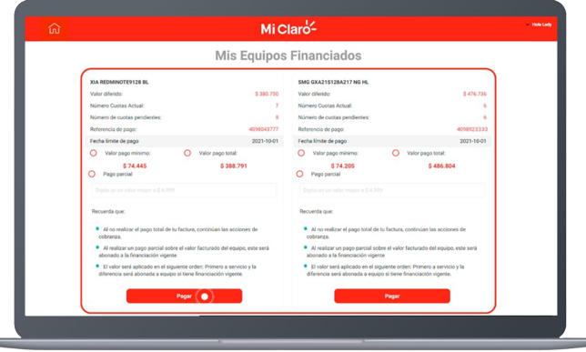 Consulta y paga tus equipos financiados en mi Claro web