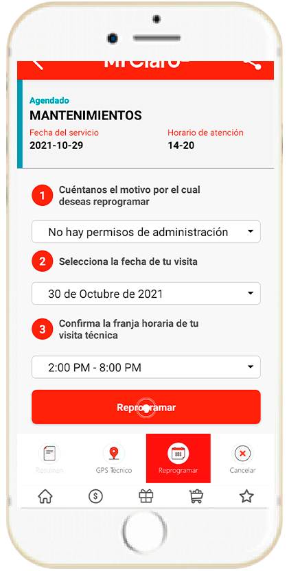 Reagenda o cancela tus visitas técnicas en App Mi Claro