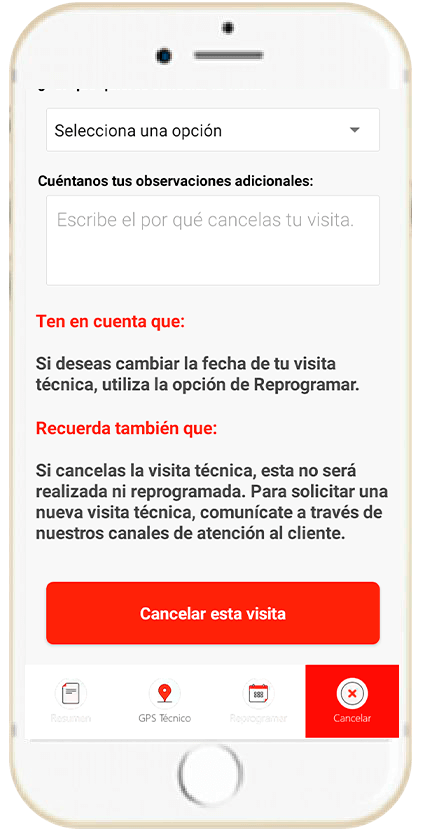 Reagenda o cancela tus visitas técnicas en App Mi Claro